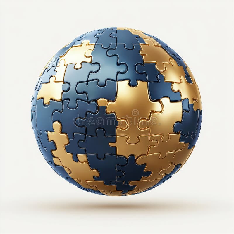 Abstract Puzzle Pieces Forming a Sphere with Blue and Gold Gradient ...