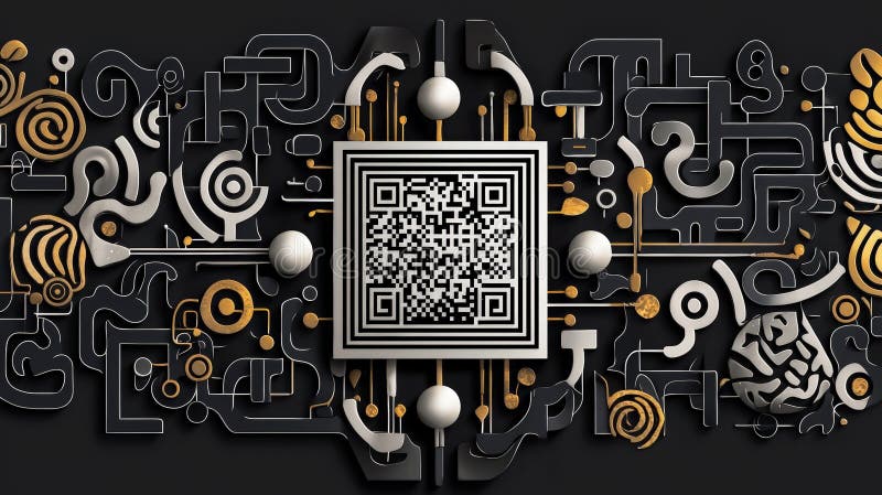 Abstract QR Code Art on a Dark Background Stock Illustration ...
