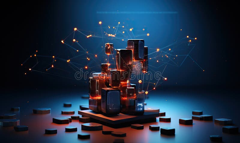 Abstract Quantum Communication Concept on Blue Background. Stock ...