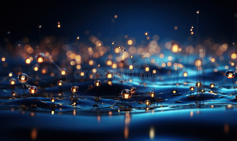 Abstract Quantum Communication Concept on Blue Background. Stock ...