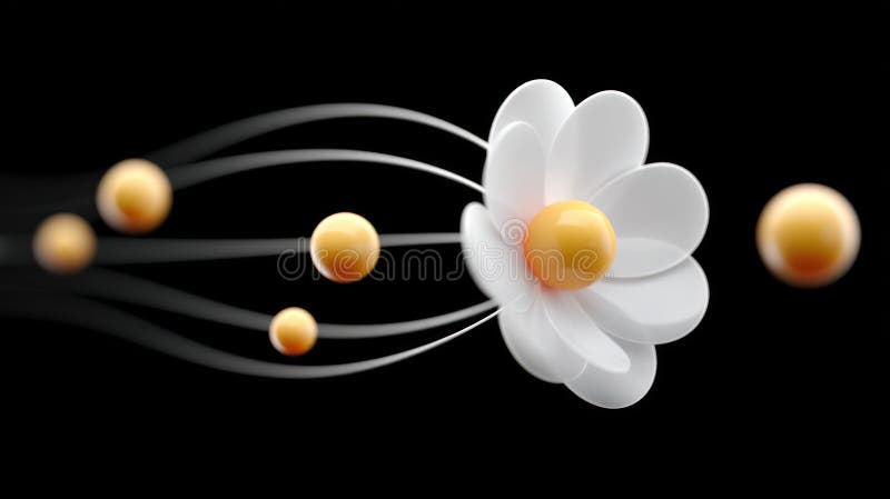 Abstract Quantum Flower Shape with Orbiting Glowing Atomic Particles ...