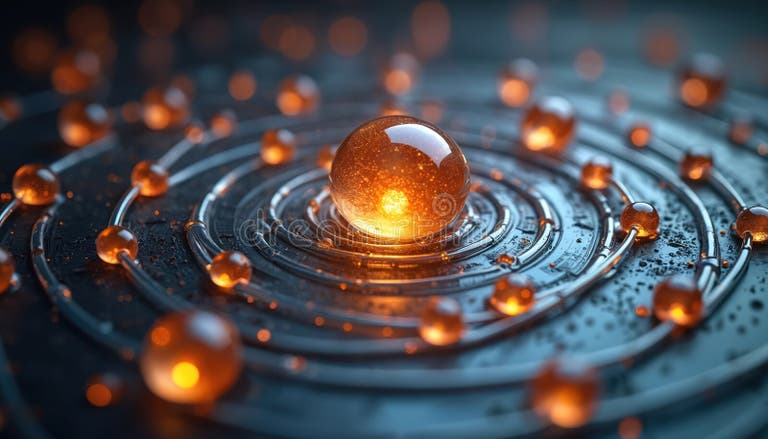 Abstract Quantum Physics Concept Photo. Luminous Orange Sphere ...