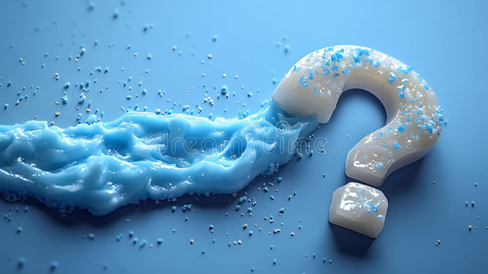 Abstract Question Mark Formed by Flowing Liquid with Light Blue ...