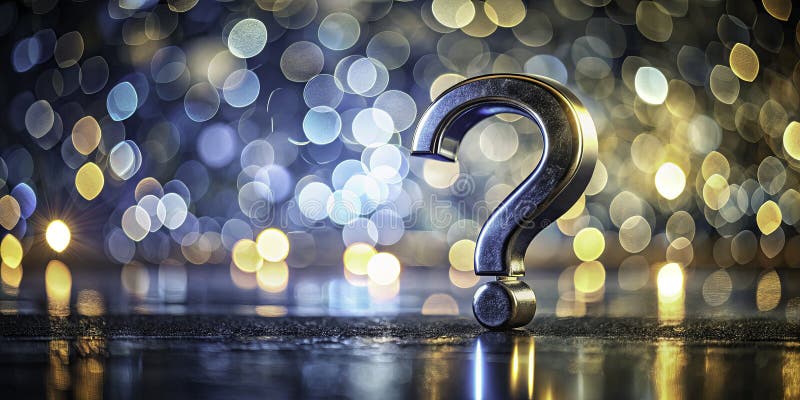 Abstract Question Mark Graphic on Reflective Metal a Dynamic ...