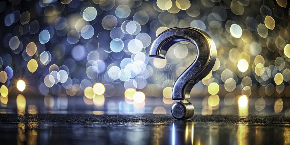 Abstract Question Mark Graphic on Reflective Metal a Dynamic ...