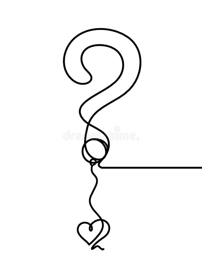 Abstract Question Mark with Heart Continuous Lines Drawing on White ...