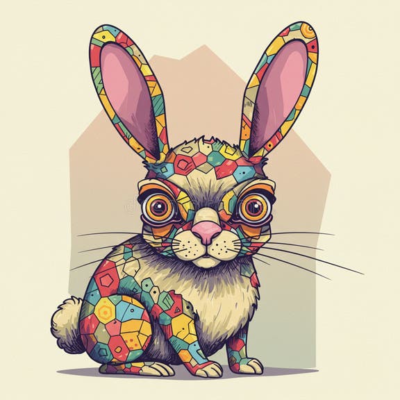 Abstract Rabbit Illustration Featuring a Patchwork Design of ...