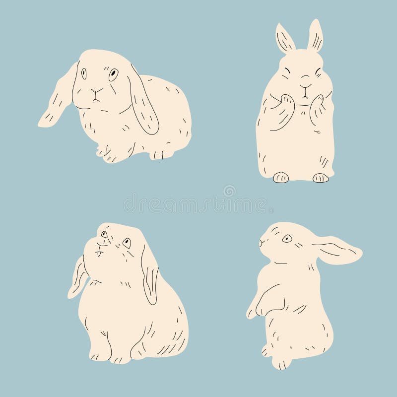 Abstract Rabbits. Flat Design. Hand Drawn Vector Set Stock Vector ...