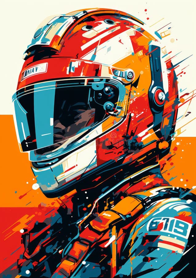 Abstract Racing Driver Poster in Orange, Red and Blue Tones Stock Image ...
