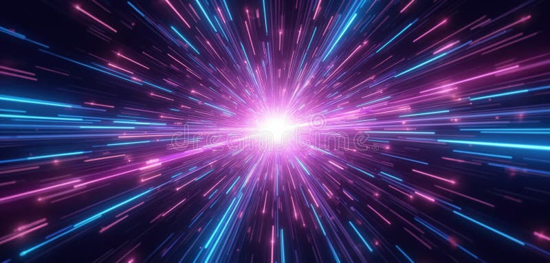 Abstract Radial Lines Background in Purple Blue. Data Flow Optical ...