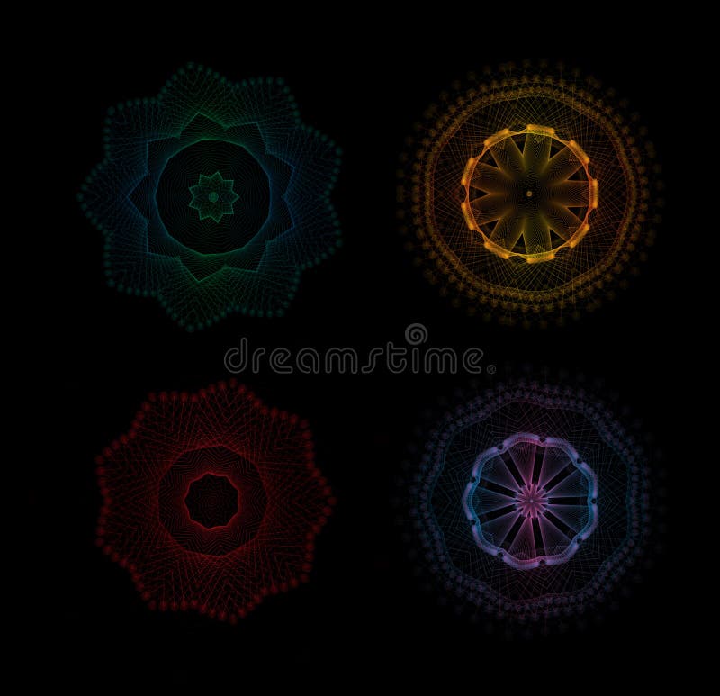 Abstract Radial Pattern, Linear Geometric Colored Mandala. Unusual ...