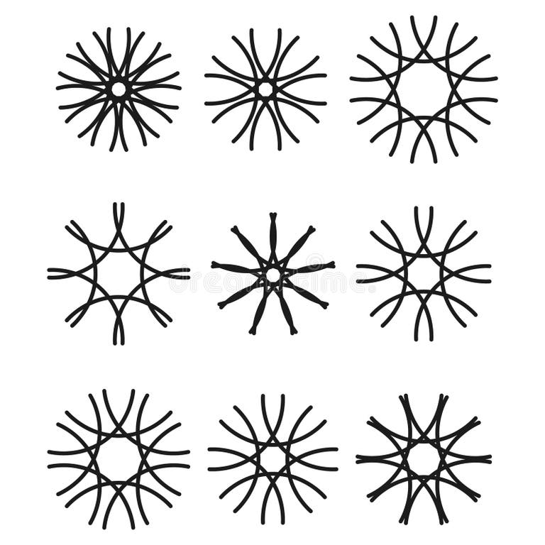 Abstract Radial Shapes. Symmetrical Star Designs. Geometric Line ...