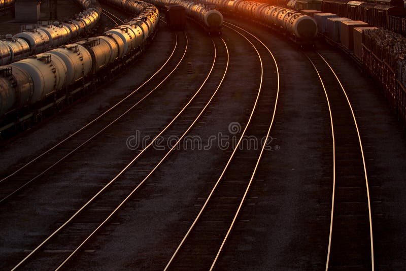 Abstract Railroad Tracks at Sunset Stock Photo - Image of transport ...