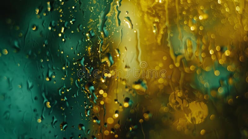 Abstract Rain Window: Emerald Green and Golden Yellow Bokeh Stock ...