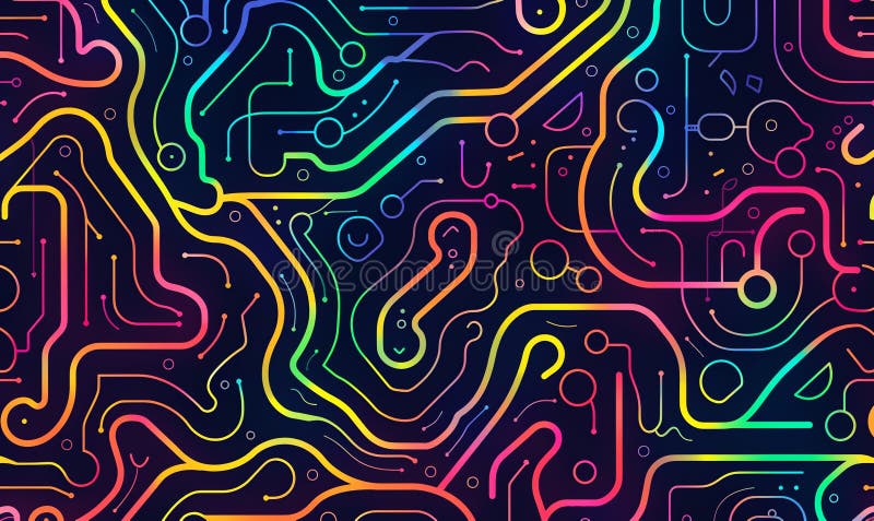 Abstract Rainbow Circuitry Background Seamless Pattern Digital Design ...