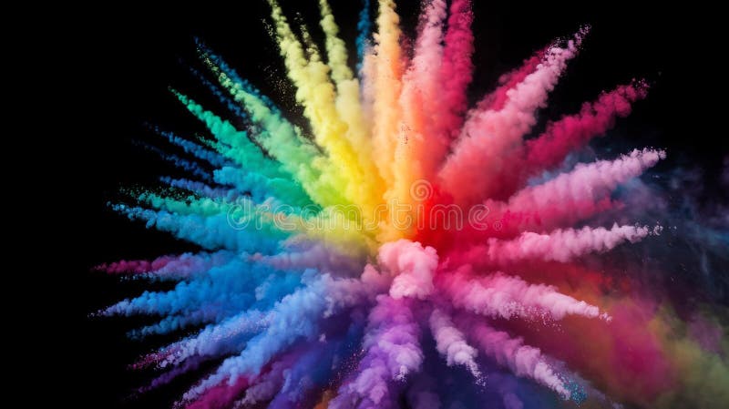Abstract Rainbow Color Burst Explosion Colorful Powder Clouds on Black ...