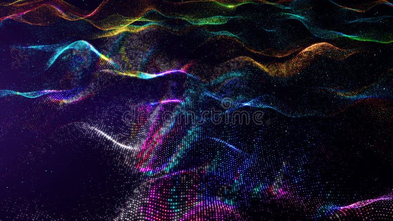 Abstract Rainbow Color Digital Particles Wave with Dust and Light ...