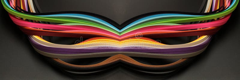 Abstract Rainbow Color Wave Paper on Texture Black Horizontal Long ...