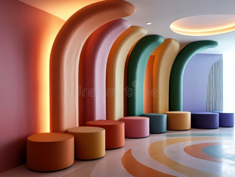 Abstract Rainbow-colored Seating Area in Modern Building Stock ...