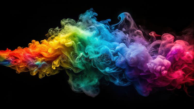 Abstract Rainbow Colored Smoke Swirling on Black Background. Generative ...
