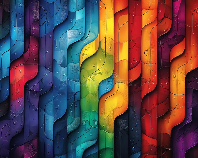 Abstract Rainbow Colored Wavy Lines and Geometric Shapes Digital Art ...