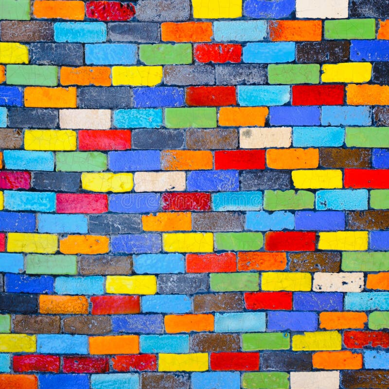 Colourful Brick Wall Background Stock Image - Image of building ...