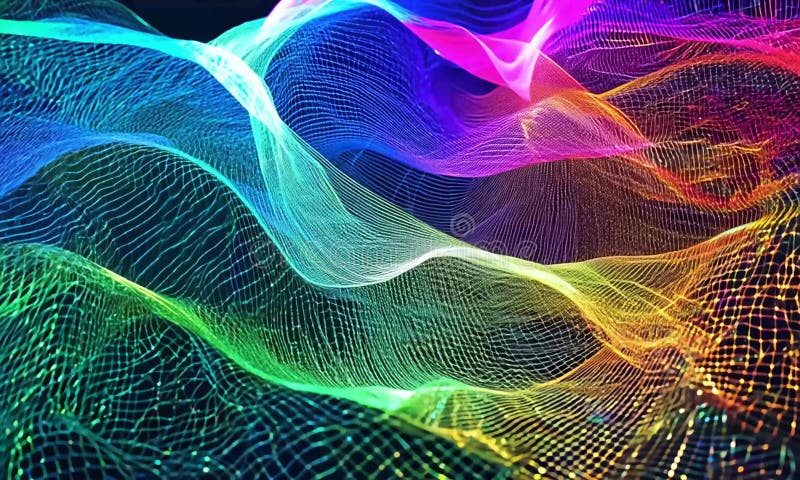 Abstract Rainbow Digital Waves, Futuristic Grid Network Stock Footage ...