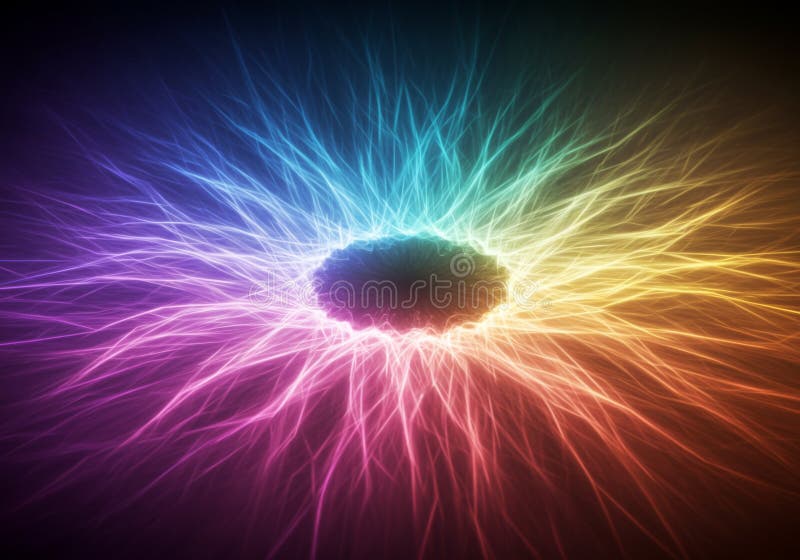 Abstract Rainbow Energy Burst with Glowing Particles Stock Illustration ...