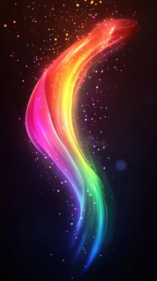 Abstract Rainbow Glowing Light Swirl on Black Background Stock ...