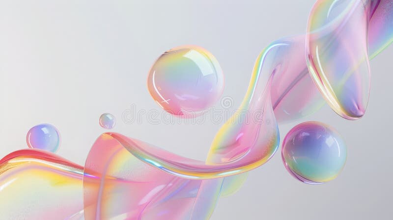 Abstract Rainbow Gradient Fluid Shapes and Iridescent Spheres on White ...