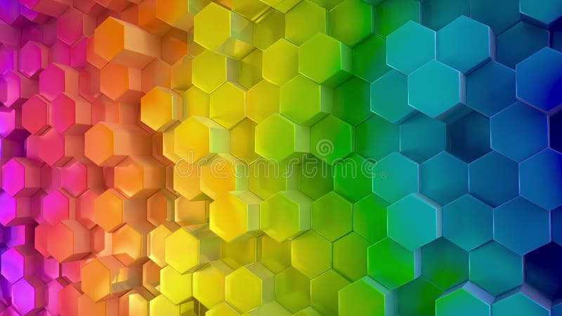 Abstract Rainbow Hexagon Background Pattern Wall. 3D Polygon Projection ...