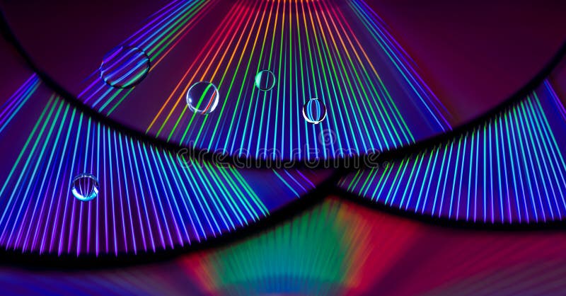 Abstract Rainbow Light Rays Reflection on Cd Surface with Water Drops ...
