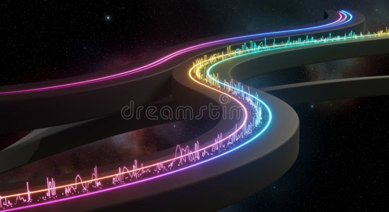 Abstract Rainbow Neon Lights Curve in Space Stock Illustration ...