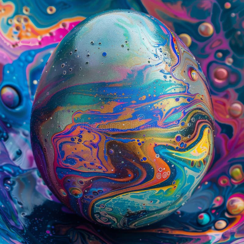 Abstract Rainbow Painted Egg Pattern, Liquid Acrylic Flowing ...