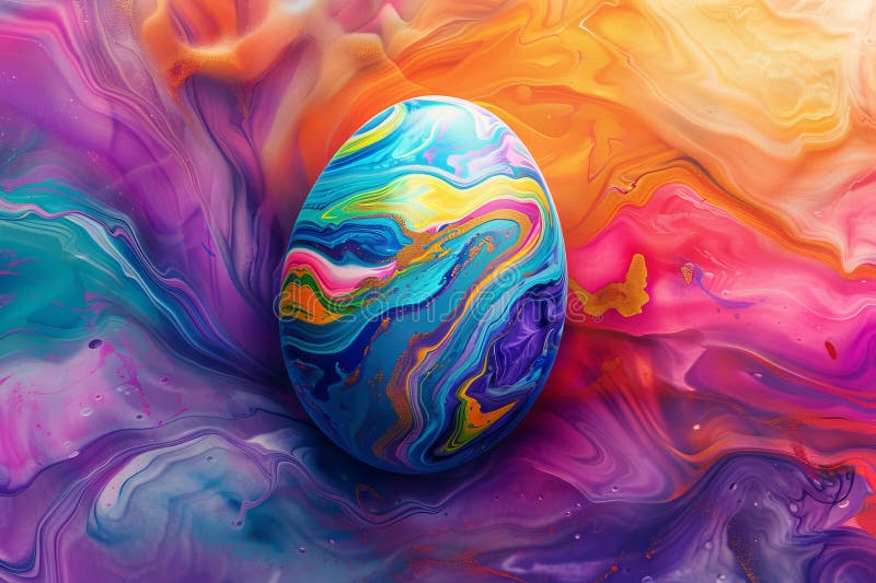 Abstract Rainbow Painted Egg Pattern, Liquid Acrylic Flowing ...