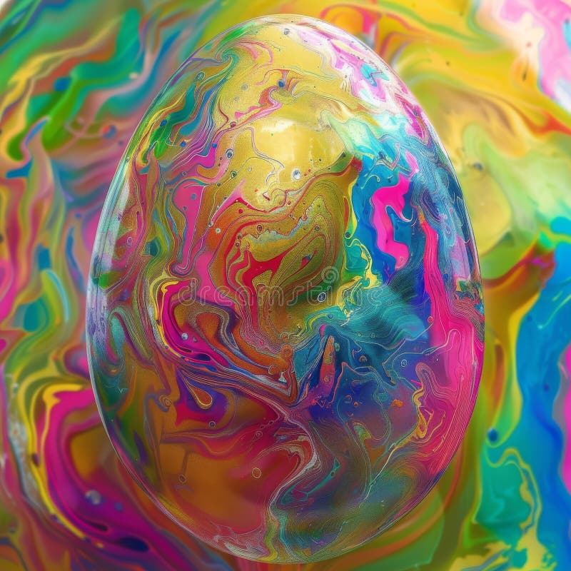 Abstract Rainbow Painted Egg Pattern, Liquid Acrylic Flowing ...