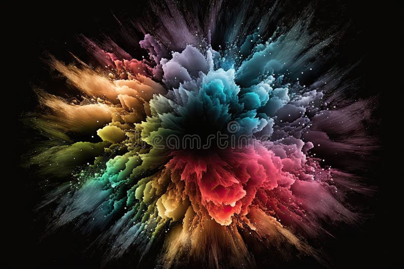 Abstract Rainbow Pattern Mist Explosion on Black Background Digital ...