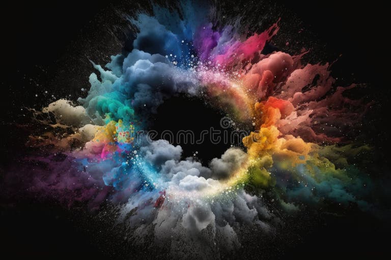 Abstract Rainbow Pattern Mist Explosion on Black Background Digital ...