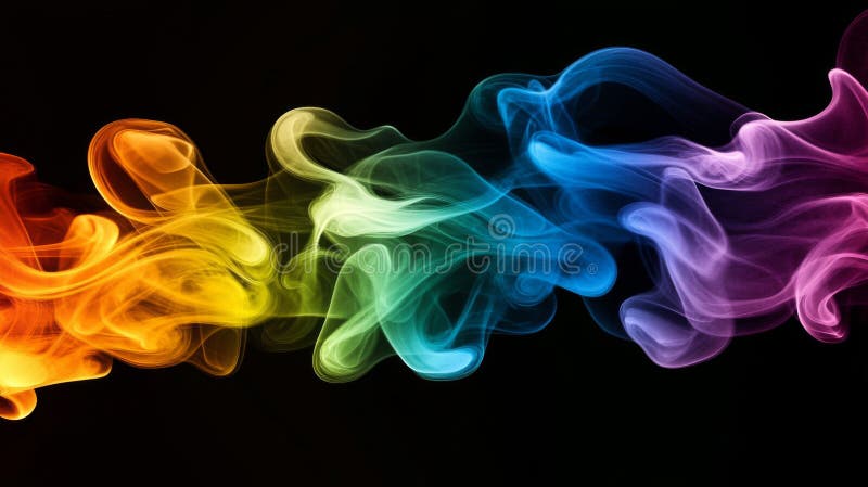 Abstract Rainbow Smoke Swirls on Black Background Stock Illustration ...
