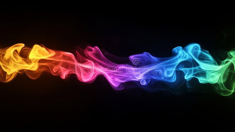 Abstract Rainbow Smoke Waves on Black Background Stock Illustration ...