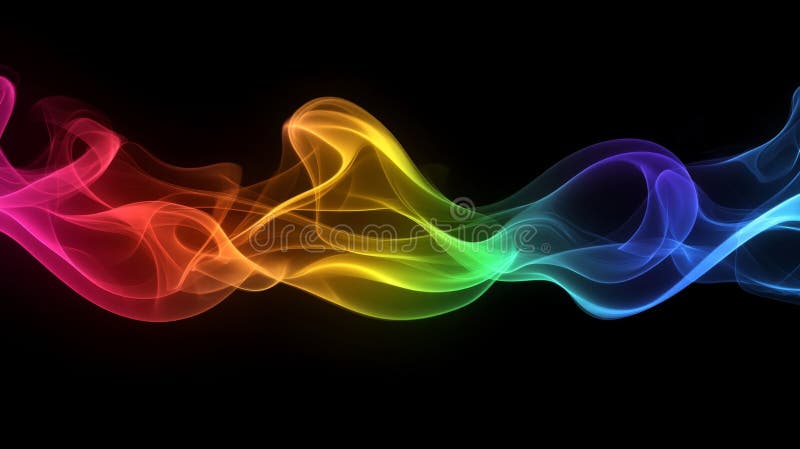 Abstract Rainbow Smoke Waves on Black Background Stock Illustration ...