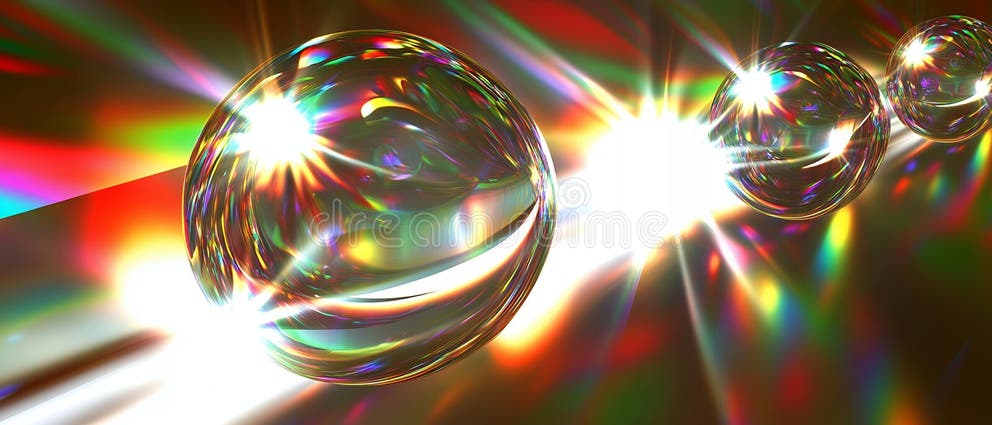 Abstract Rainbow Spheres Light Rays Glowing Orbs Energy Design Stock ...
