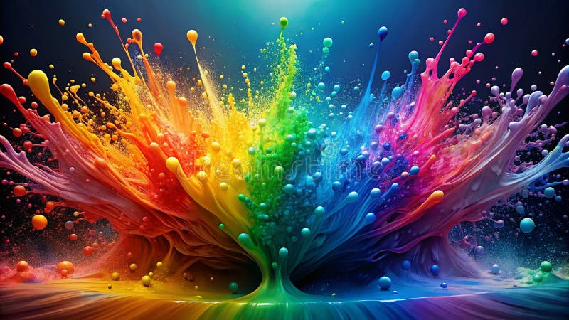 Abstract Rainbow Splash with Bright Droplets and Splatters Creating a ...