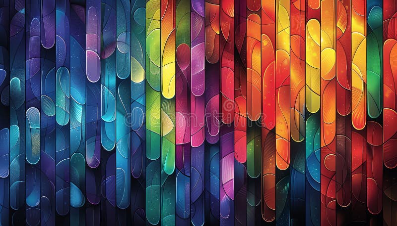 Abstract Rainbow Stained Glass Window Pattern with Vertical Stripes and ...