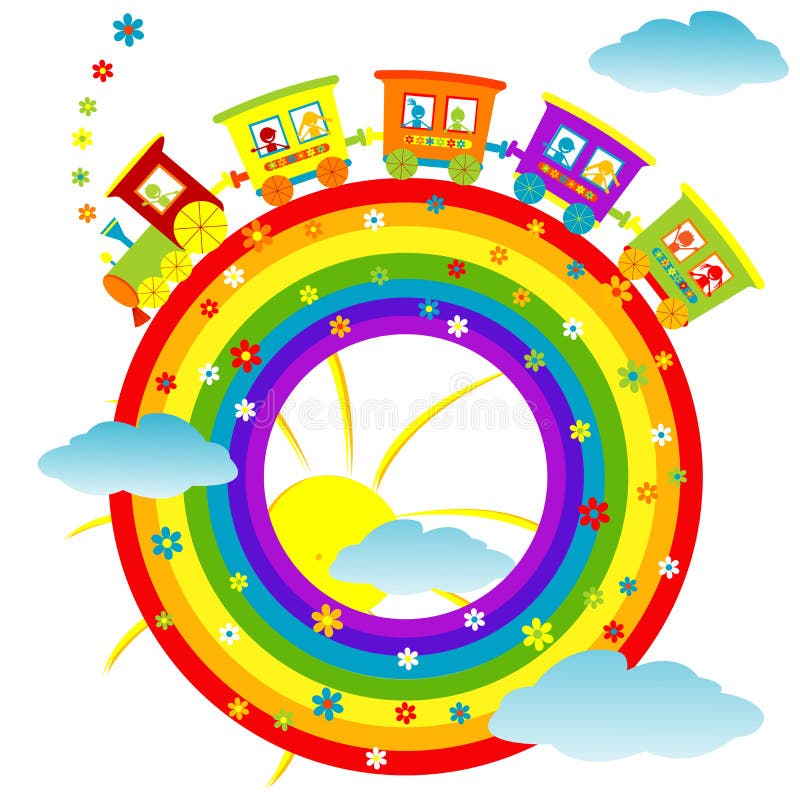 Illustration with Cartoon Train Rainbow Stock Vector - Illustration of ...