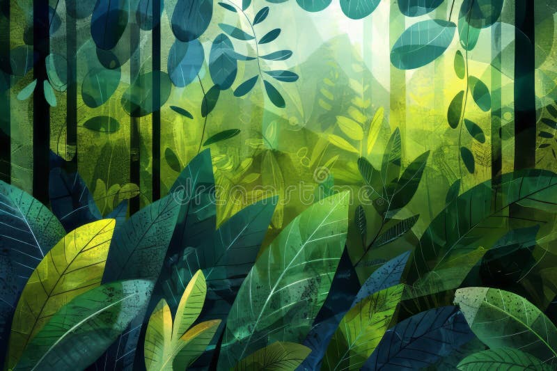 Abstract Rainforest Scene with Unique Style. Stock Illustration ...