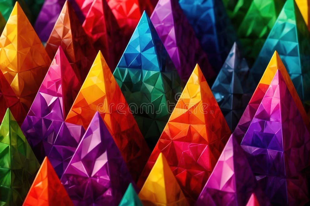 Abstract Raised 3d Triangle Pyramid Pattern in Rainbow Colorful Colors ...