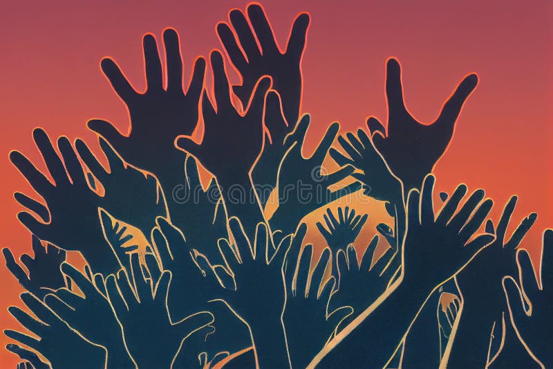 Abstract Raised Hands Silhouettes of People Crowd Stock Photo - Image ...