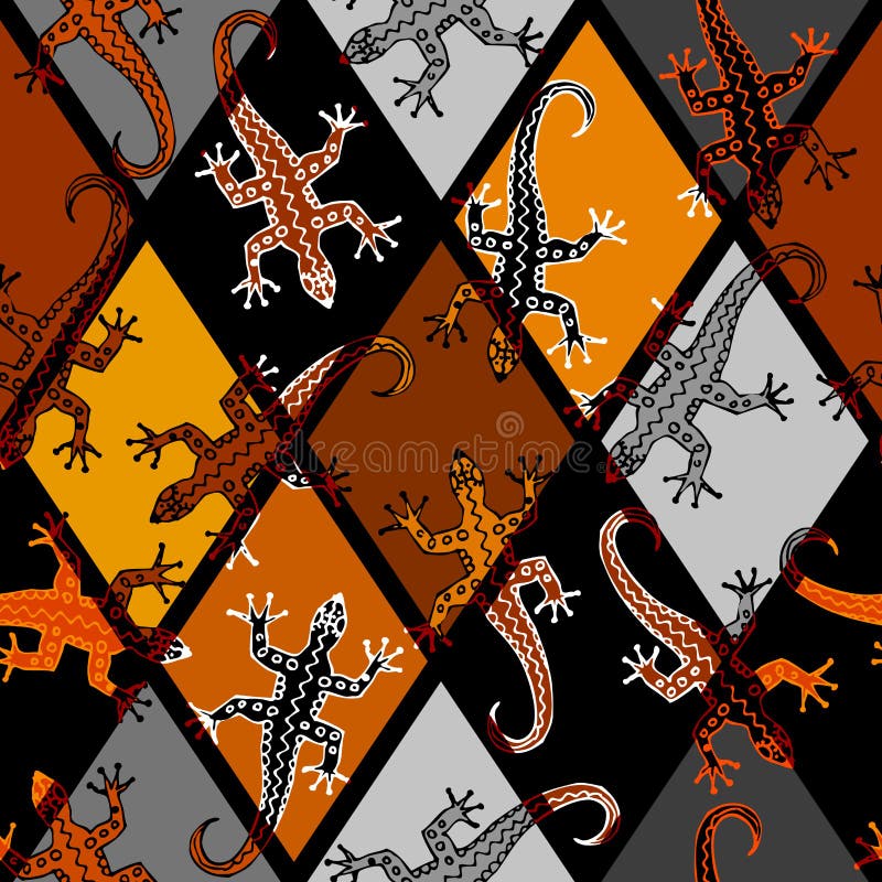 Seamless Vector Square Pattern. Brown Lizards Pattern. Stock Vector ...