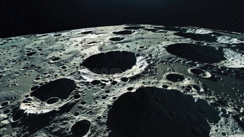 Abstract Realistic Illustration of the Moon Surface with the Round ...